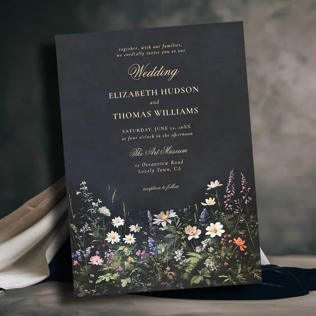 Dark Romantic Fairytale Moody Wildflowers Wedding Invitation | Zazzle