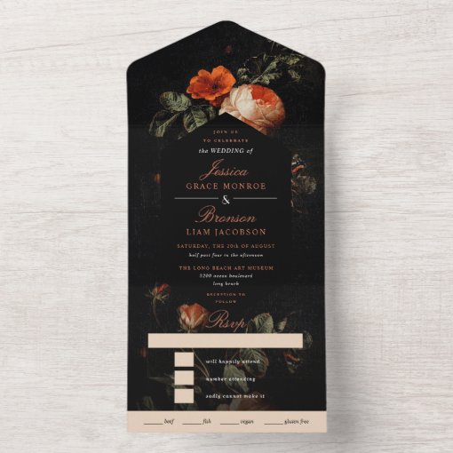 Dark Romantic Floral Roses Dutch Master Wedding All In One Invitation ...