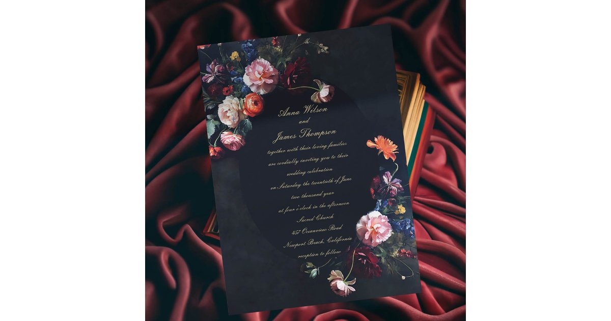 Dark Romantic Moody Floral Calligraphy Wedding Invitation | Zazzle