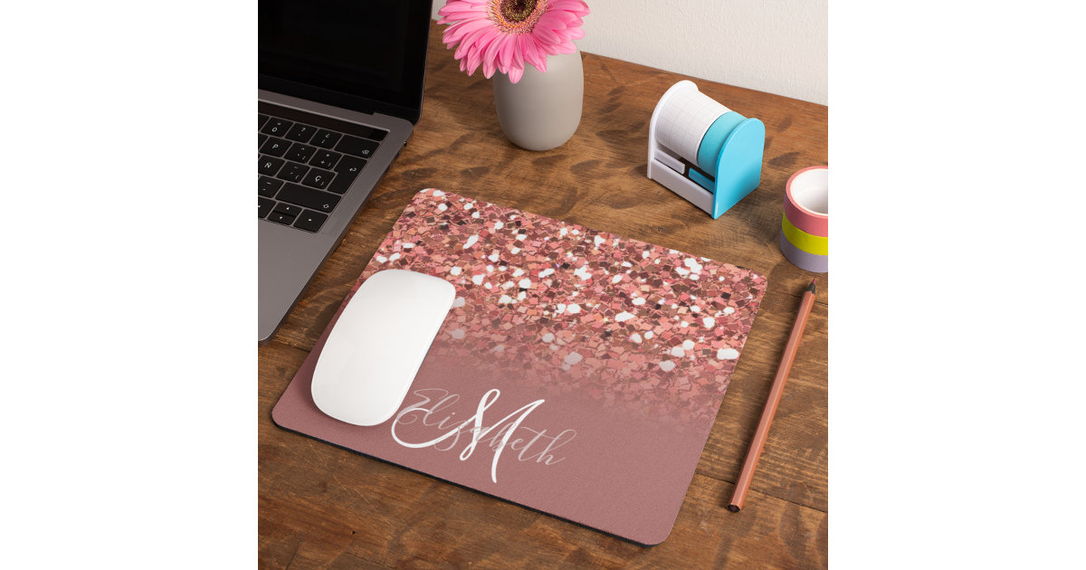 Dark Rose Gold Glitter Bling Personalized Mouse Pad | Zazzle