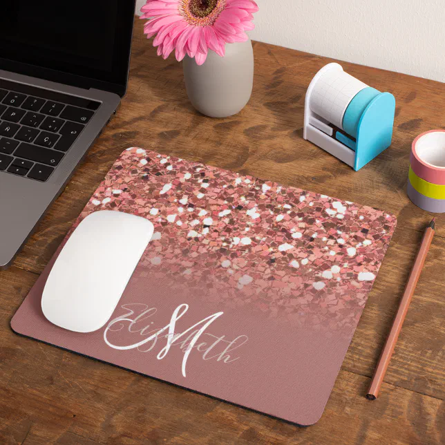 Dark Rose Gold Glitter Bling Personalized Mouse Pad | Zazzle