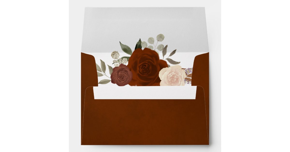 Dark Rust Orange Watercolor Floral Elegant Wedding Envelope | Zazzle