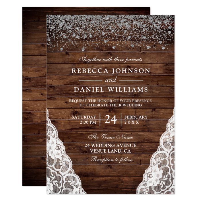 Dark Rustic Brown Wood Lace Wedding Invitation | Zazzle.com