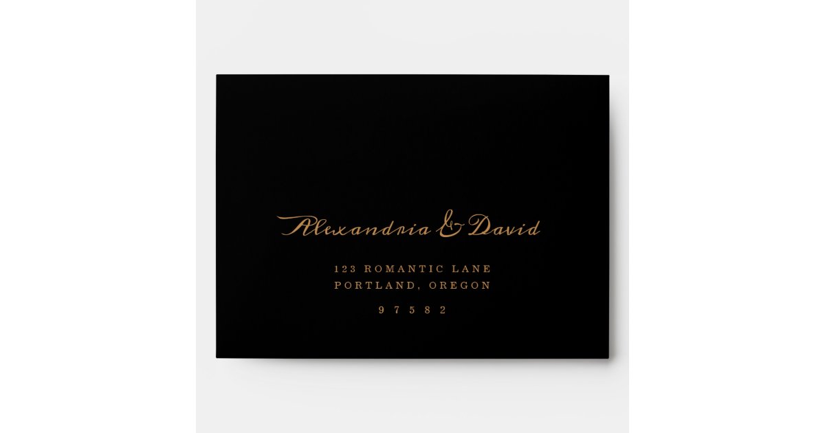 Dark Script Floral Wedding Black Envelope Liner | Zazzle