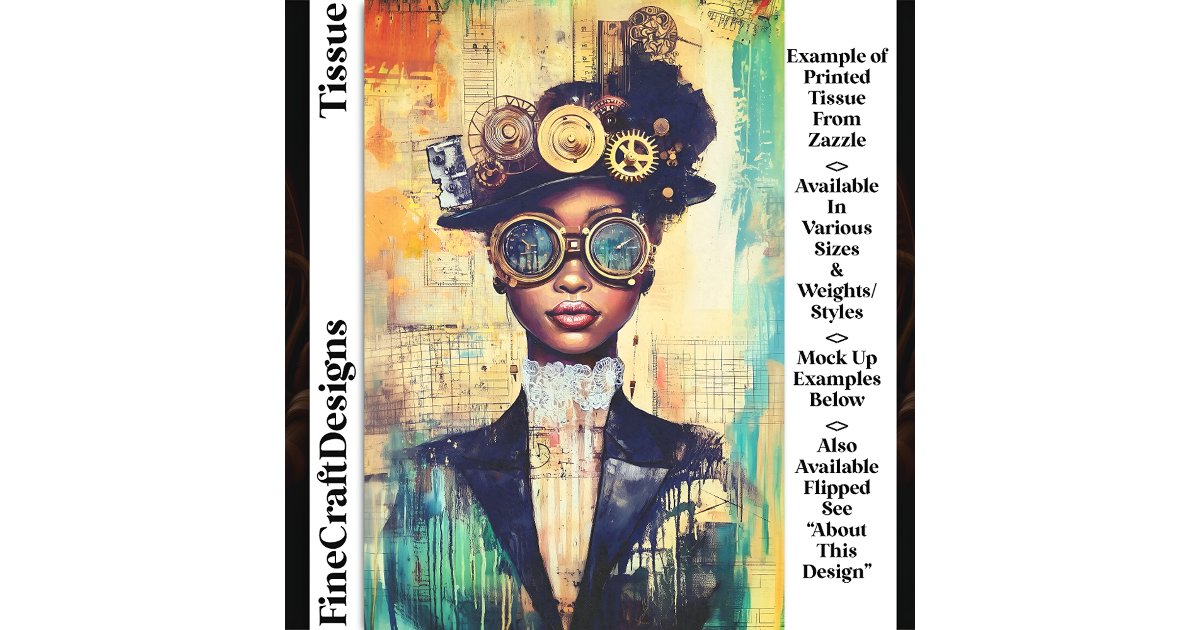 Dark Skin Steampunk Woman Collage DK1LF Decoupage Tissue Paper | Zazzle