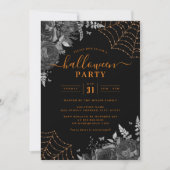 Dark Spooky Floral Cobwebs Orange Halloween Party Invitation | Zazzle