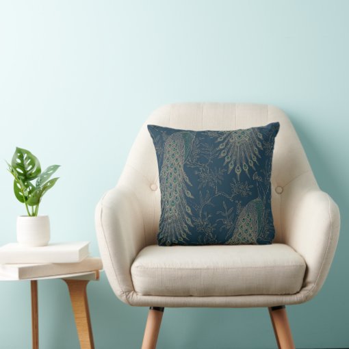 Dark Teal And Gold Victorian Style Peacock Feather Throw Pillow Zazzle