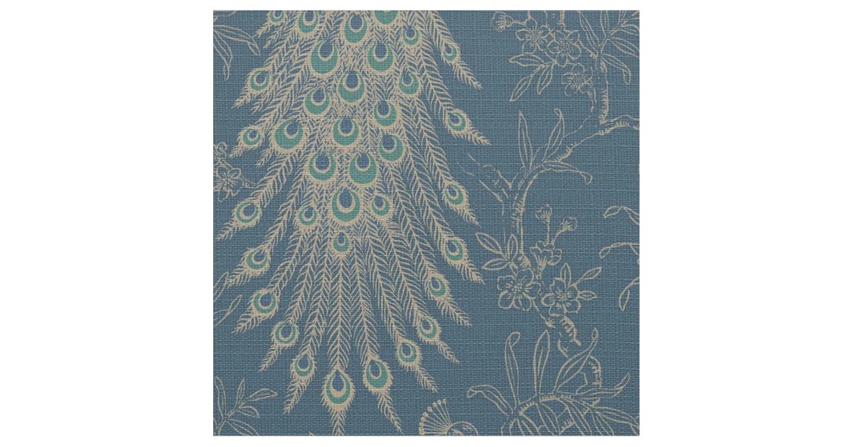 Dark Teal And Gold Victorian Style Peacocks Fabric Zazzle