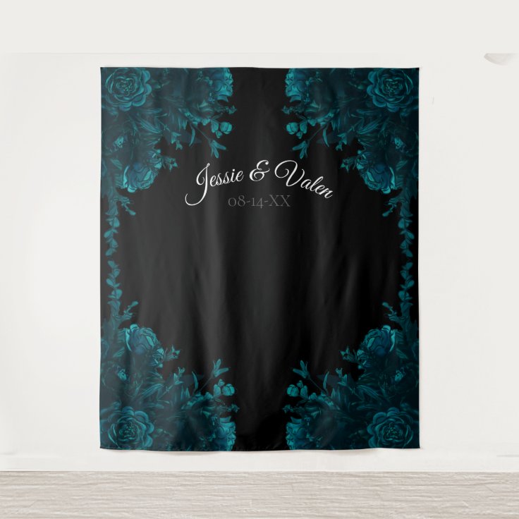 Dark Teal Roses Wedding Photo Backdrop | Zazzle