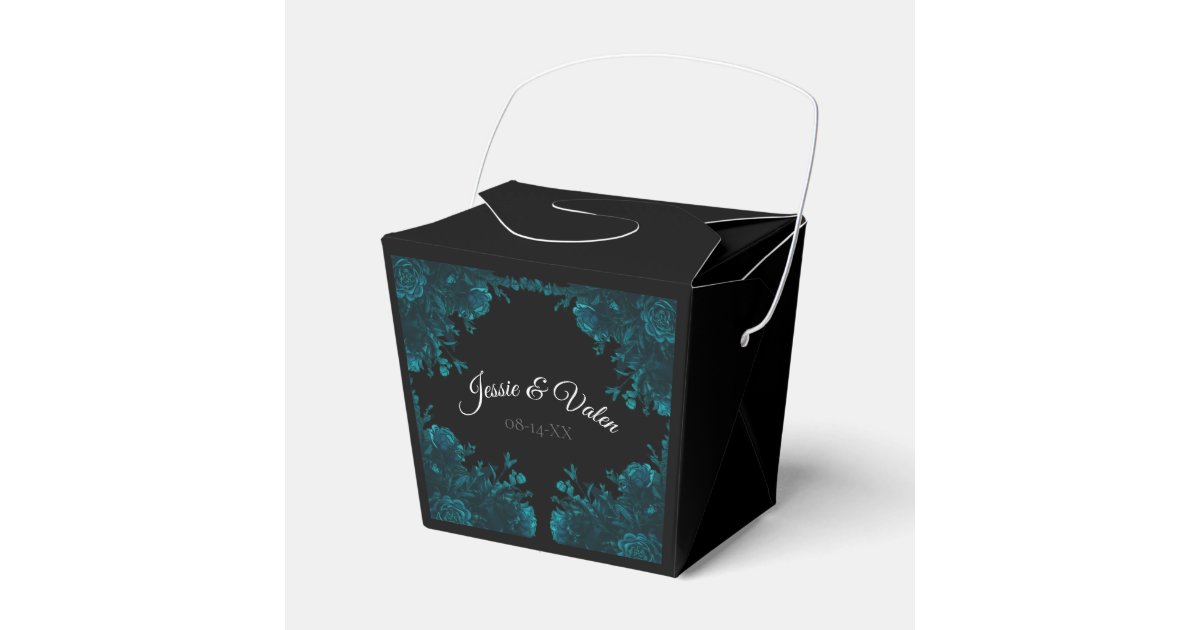 Dark Teal Roses Wedding TakeOut Favor Box | Zazzle