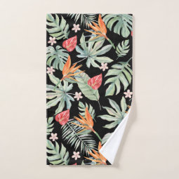 Dark Tropics Flower Foliage Fantasy with Monogram Bath Towel Set | Zazzle