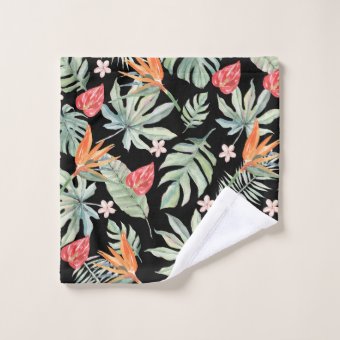 Dark Tropics Flower Foliage Fantasy with Monogram Bath Towel Set | Zazzle