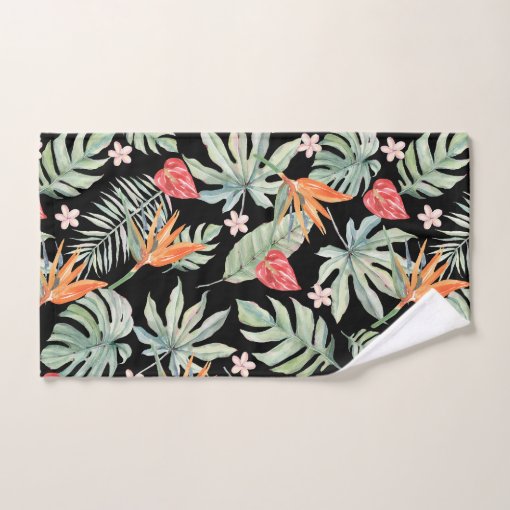 Dark Tropics Flower Foliage Fantasy with Monogram Bath Towel Set | Zazzle