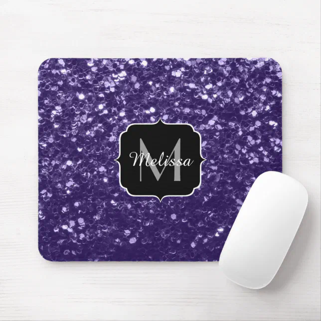 Dark ultra violet purple glitter sparkles Monogram Mouse Pad | Zazzle