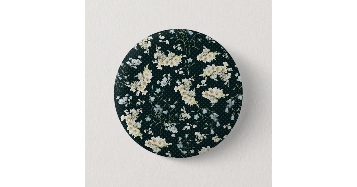 Dark vintage flower wallpaper pattern pinback button | Zazzle