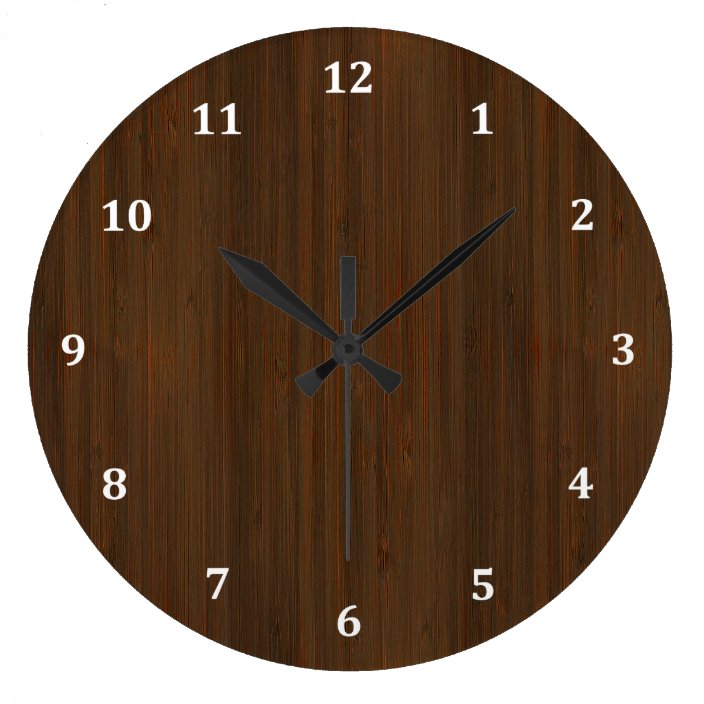 Dark Walnut Brown Bamboo Wood Grain Look Large Clock | Zazzle.com