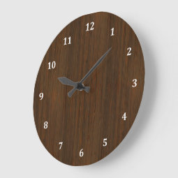 Dark Walnut Brown Bamboo Wood Grain Look Large Clock | Zazzle