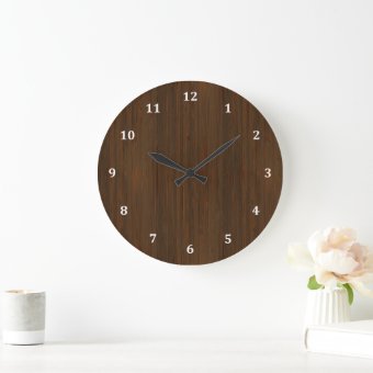 Dark Walnut Brown Bamboo Wood Grain Look Large Clock | Zazzle