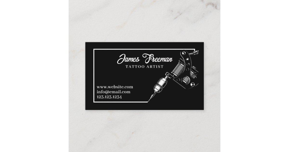 Dark White and Black Tattoo Machine Tattooist Business Card | Zazzle
