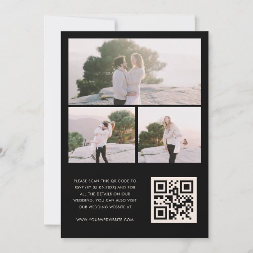 Dark Wildflower 3 Photo Collage QR Code Wedding Invitation | Zazzle