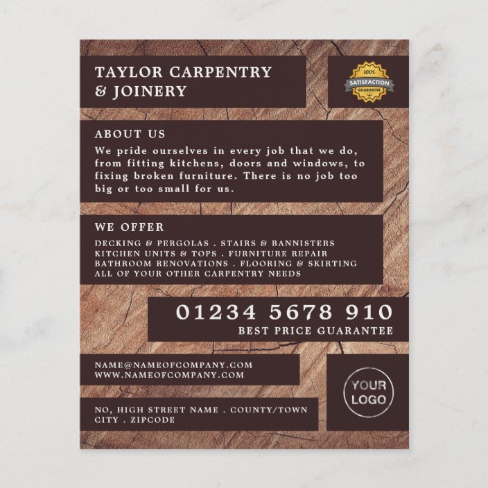 Dark Wood, Carpentry, Carpenter Advertising Flyer | Zazzle.com