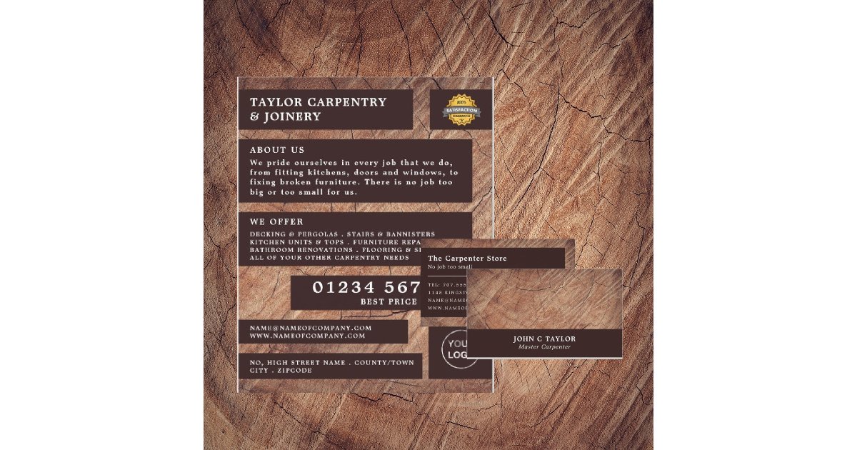 Dark Wood, Carpentry, Carpenter Advertising Flyer | Zazzle