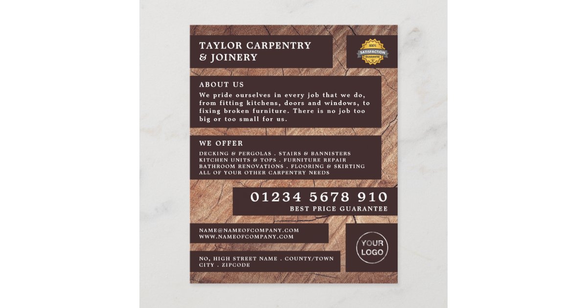 Dark Wood, Carpentry, Carpenter Advertising Flyer | Zazzle