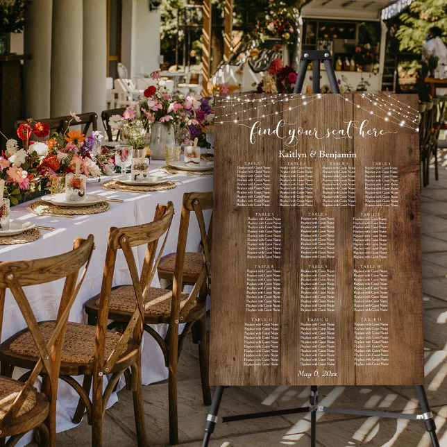 Dark Wood & Lights Wedding Reception Seating Chart Foam Board | Zazzle