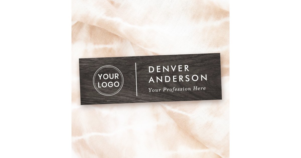 Dark wood look modern logo, name and title tag | Zazzle