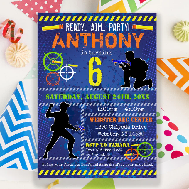Dart Blaster Boys Party Birthday Invitation | Zazzle