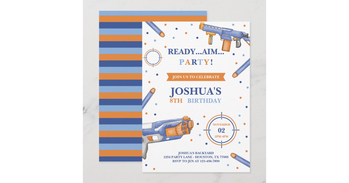 Dart Gun Birthday Invitation | Zazzle