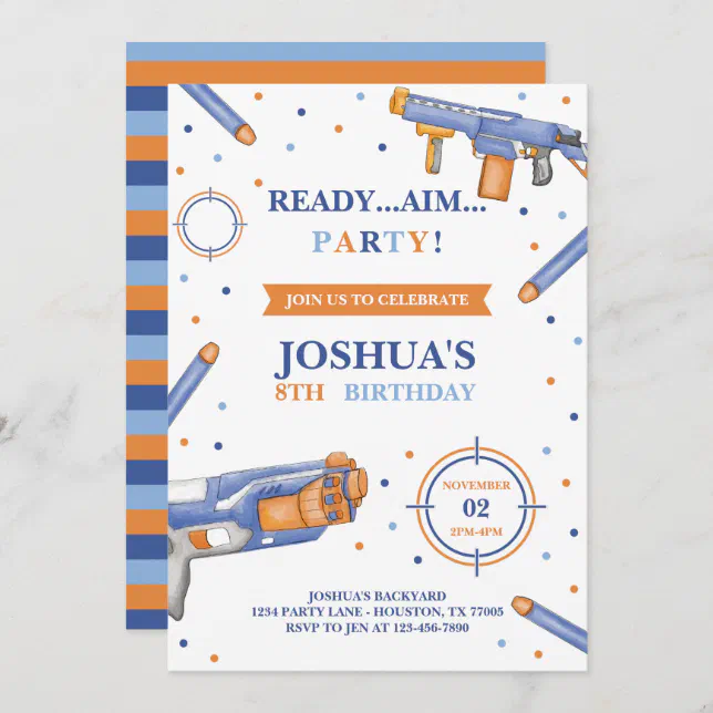 Dart Gun Birthday Invitation | Zazzle