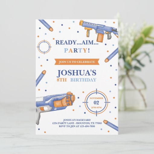 Dart Gun Birthday Invitation | Zazzle