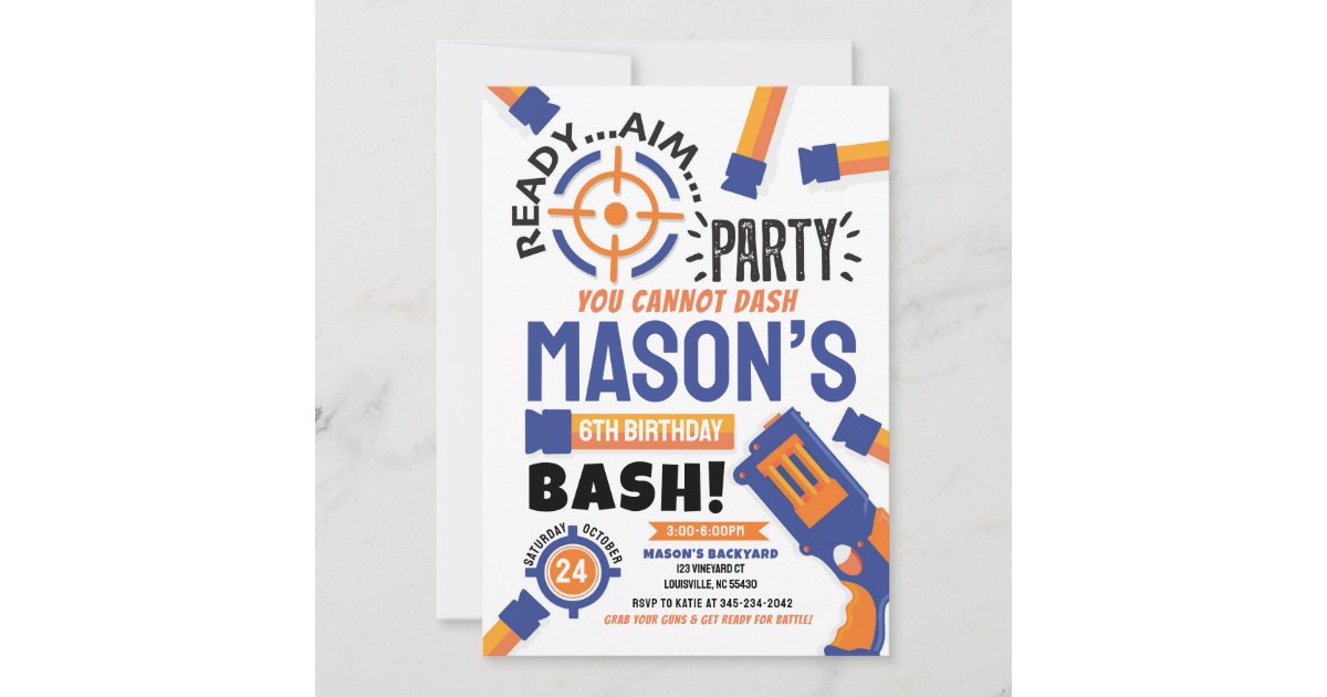 Dart Party Birthday Invitation Dart Gun Invite | Zazzle