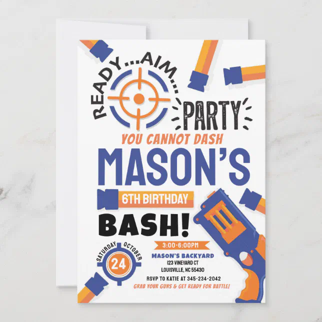 Dart Party Birthday Invitation Dart Gun Invite | Zazzle