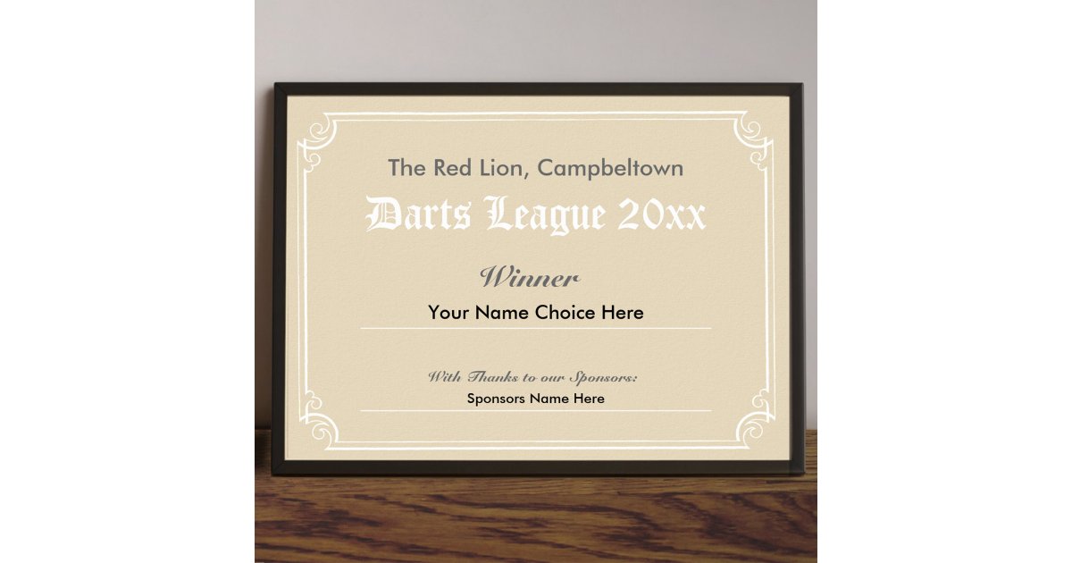 Darts Competition Winner's Certificate Poster | Zazzle