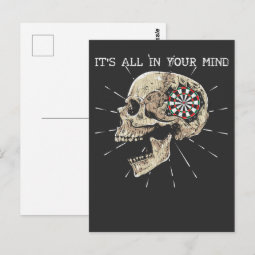 Darts Skeleton Dartboard Skull Illustration Postcard | Zazzle
