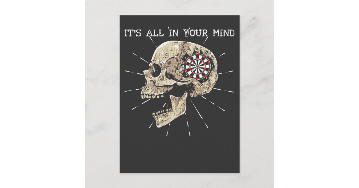 Darts Skeleton Dartboard Skull Illustration Postcard | Zazzle