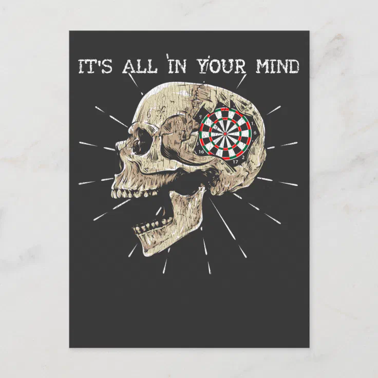 Darts Skeleton Dartboard Skull Illustration Postcard | Zazzle
