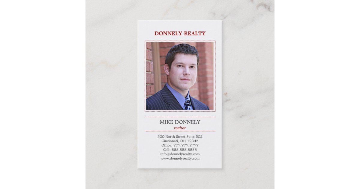 Dashed Border (Red) Photo Business Card | Zazzle