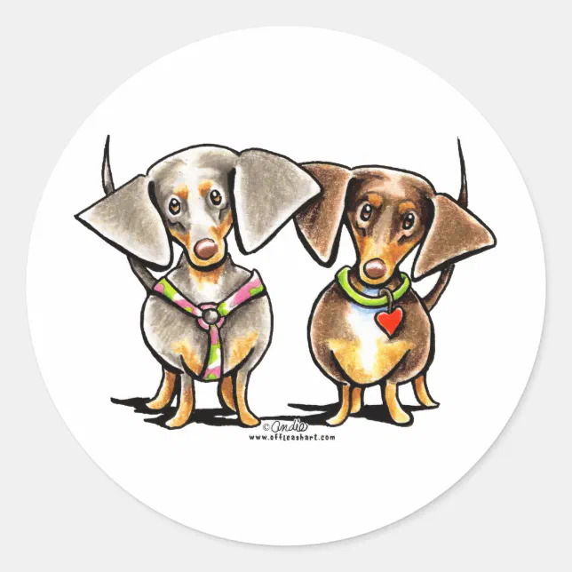 Dashing Dappled Dachshunds Classic Round Sticker | Zazzle