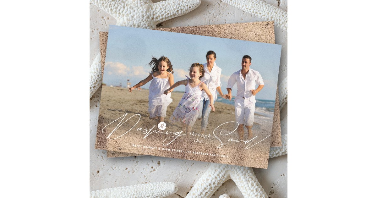 Dashing Through The Sand Beach Coastal Photo Holiday Card | Zazzle