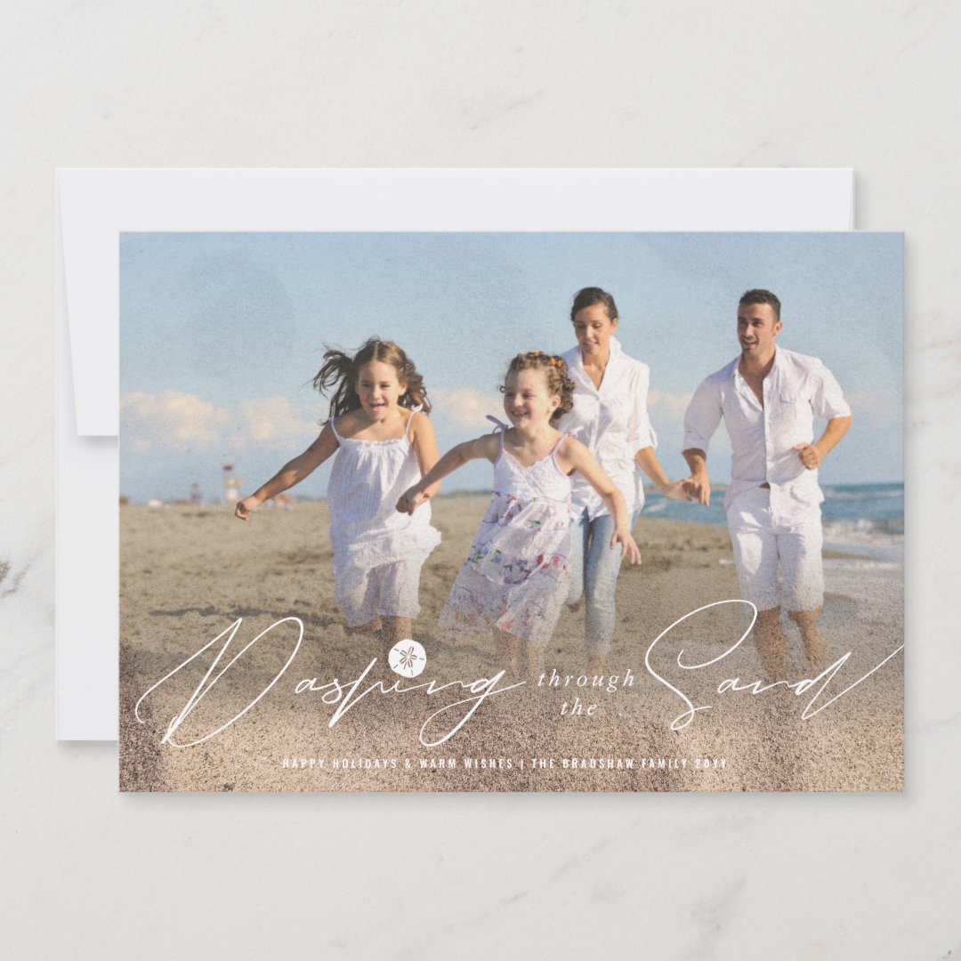 Dashing Through The Sand Beach Coastal Photo Holiday Card | Zazzle