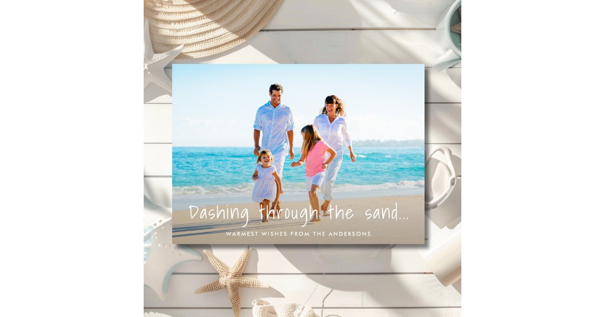 Dashing Through The Sand Beach Photo Holiday Card | Zazzle