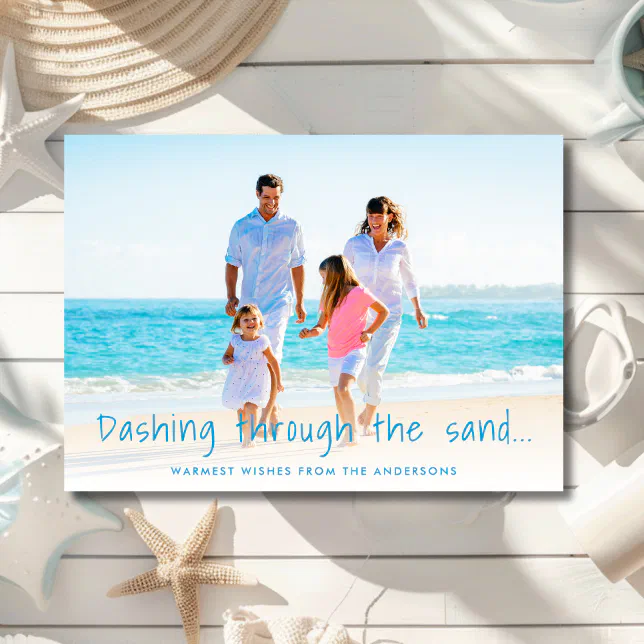 Dashing Through The Sand Beach Photo Holiday Card | Zazzle