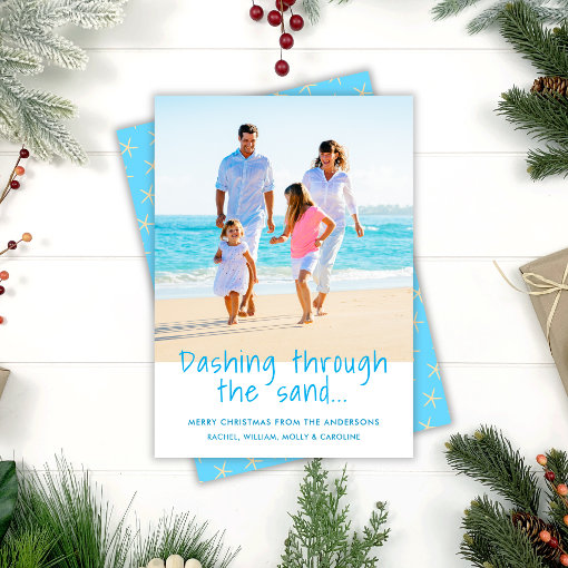 Dashing Through The Sand Coastal Chic Photo Holiday Card | Zazzle