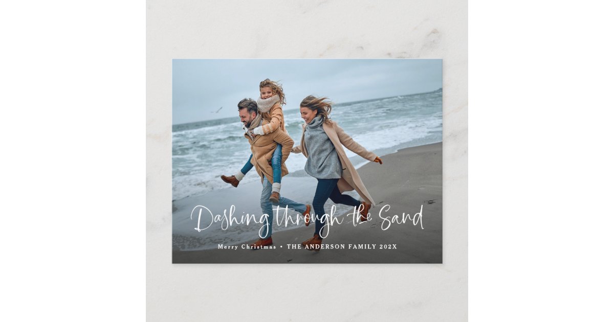 Dashing through the Sand | Photo Coastal Beach Holiday Postcard | Zazzle