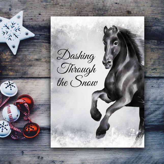 Dashing Through the Snow Beautiful Horse Christmas Holiday Card | Zazzle