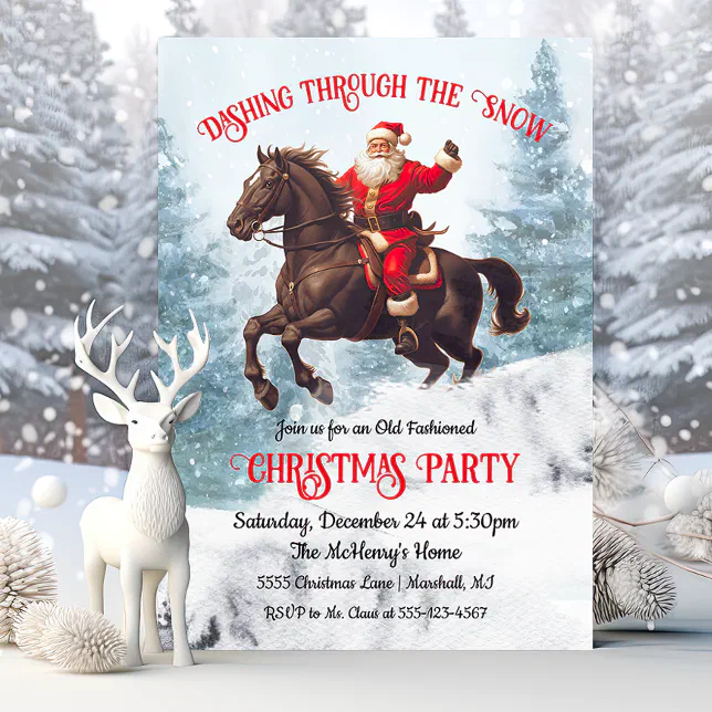 Dashing through the Snow Santa Christmas Party Invitation | Zazzle