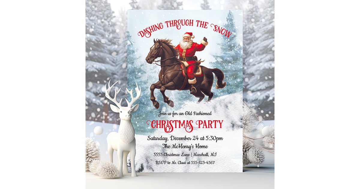 Dashing through the Snow Santa Christmas Party Invitation | Zazzle
